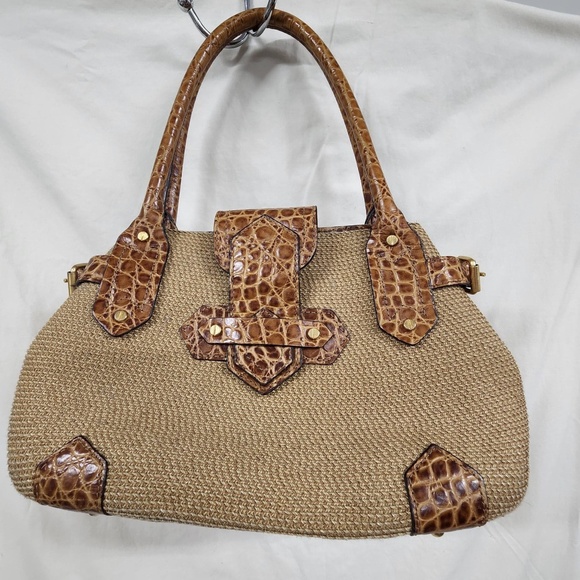 Eric Javits | Bags | Eric Javits Straw Brown Alligator Embossed Leather ...